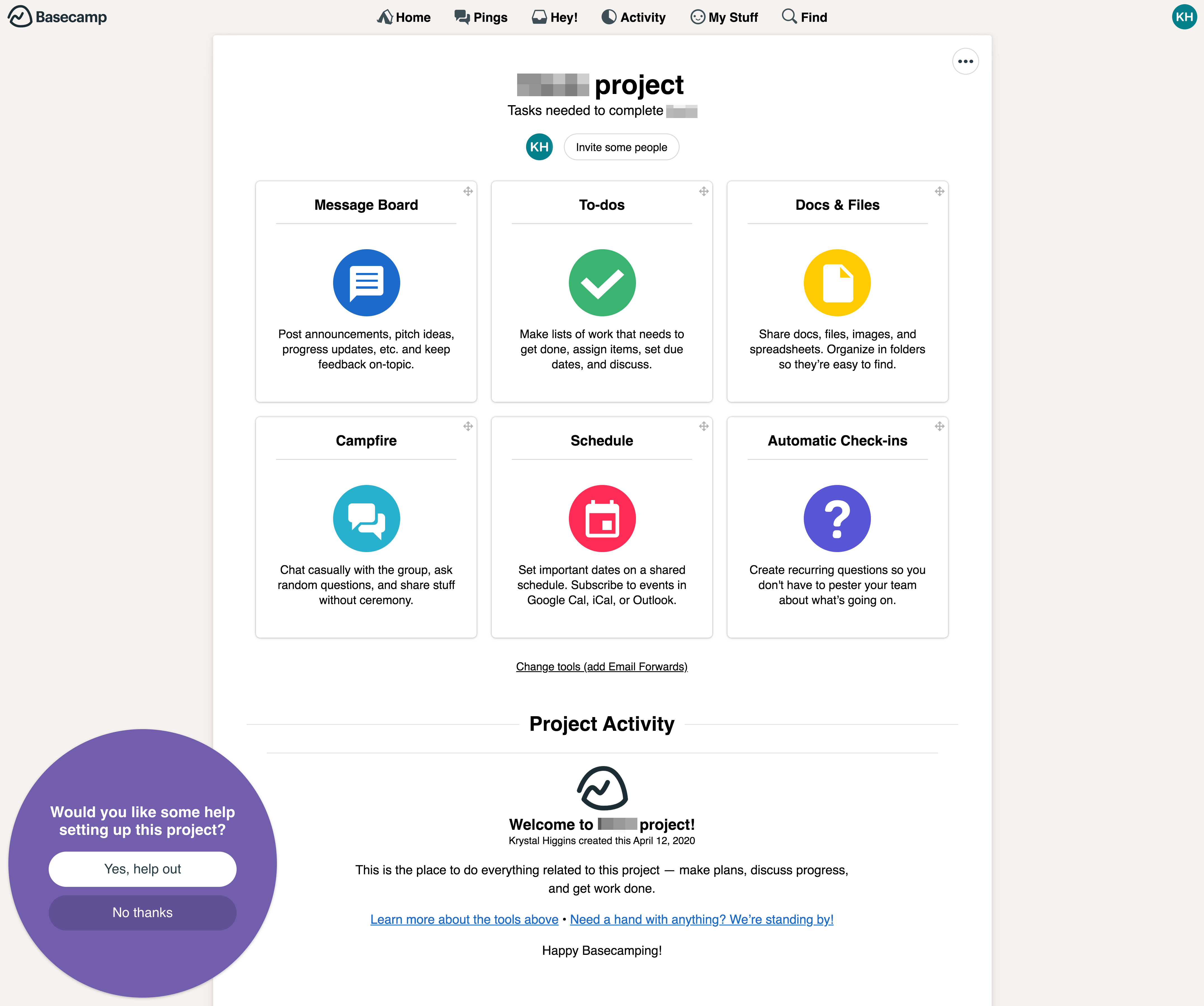 Basecamp Personal – FIRST RUN UX
